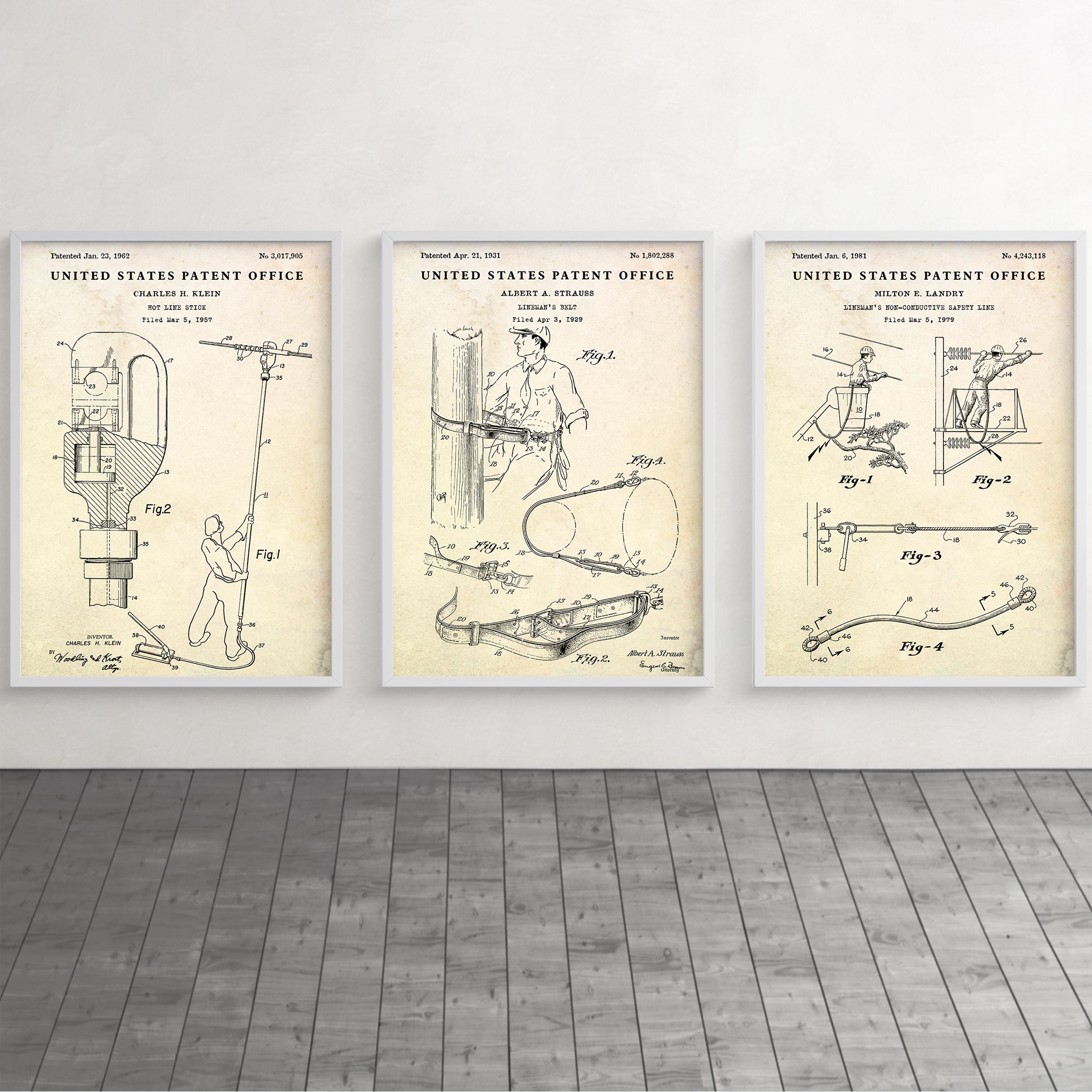 Lineman Wall Decor: Vintage Patent Art, Powerline Technician Poster ...