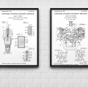 Automotive Wall Art: Spark Plug & V8 Engine Patents, Blueprint Poster ...