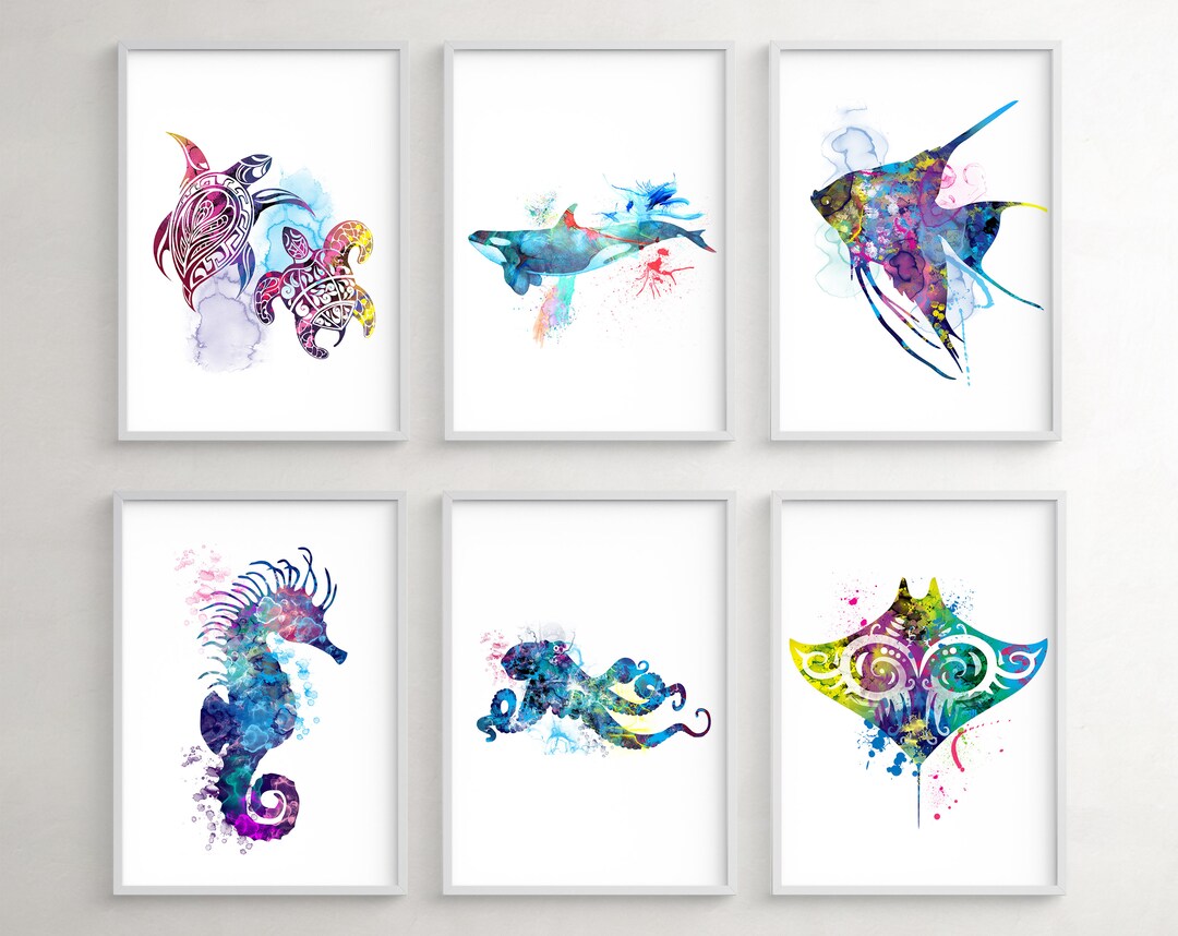 Sea Ocean Animals, Nautical Kids Room Wall Art, Whale, Turtle, Sea ...