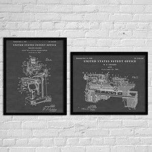 Lathe & Bridgeport Milling Machine Patent Wall Art, Blueprint Poster ...