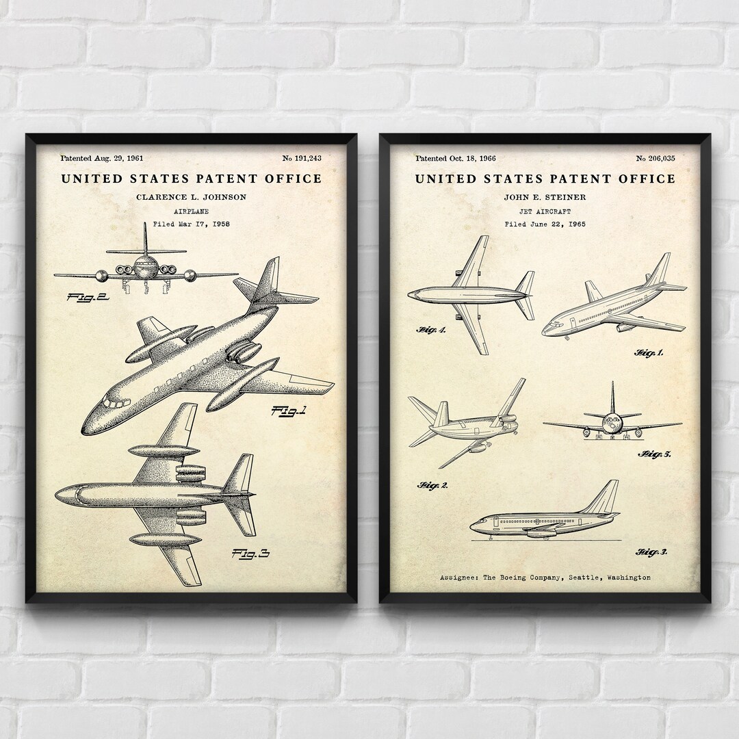 Jet Aircraft Patent Wall Art, Airplane Inventions Blueprint Poster ...