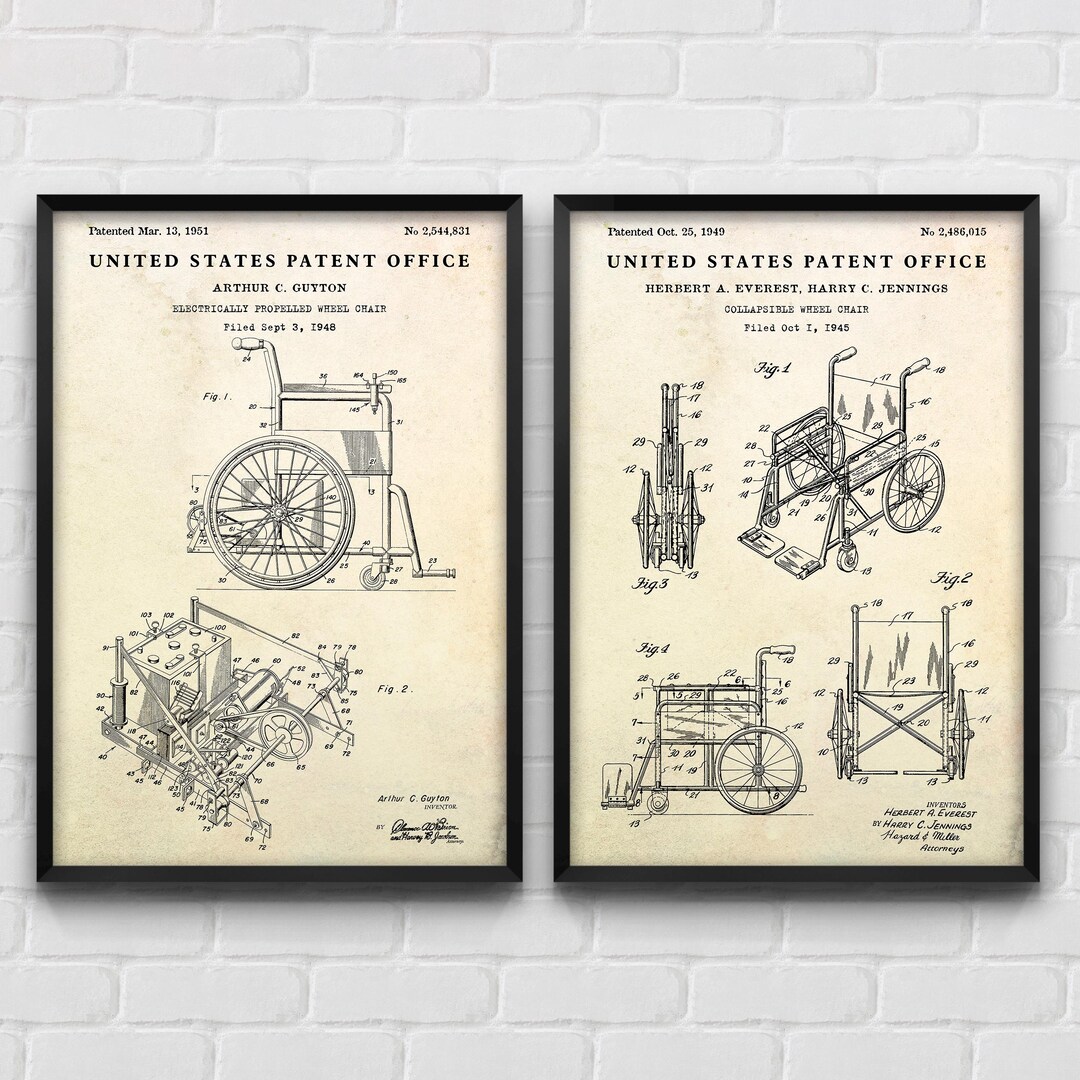 Electric Wheelchair & Folding Wheelchair Patent Wall Art, Disability ...