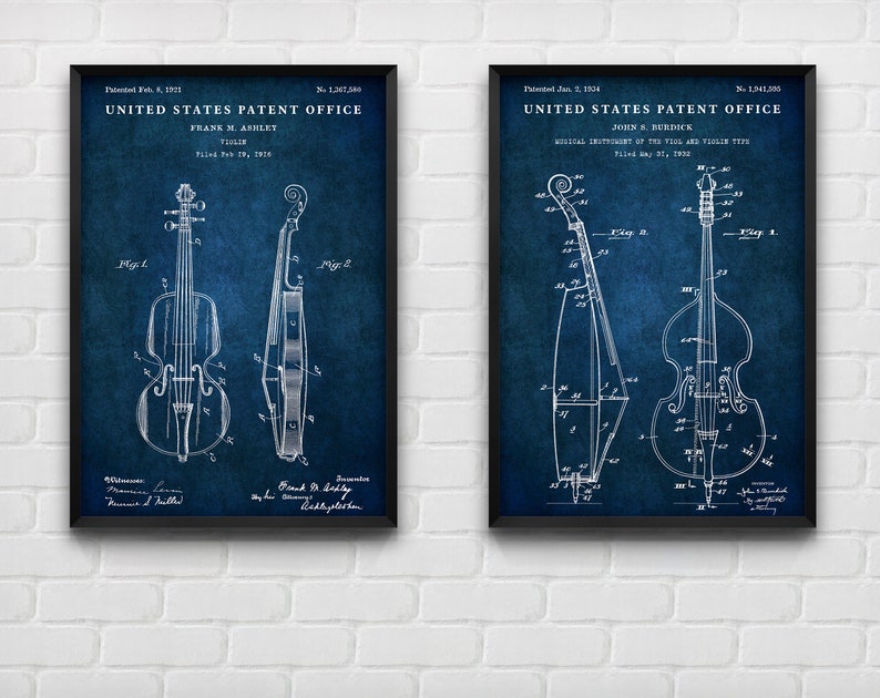 Violin & Cello Patent Posters, Fiddle Inventions Double Bass Blueprint ...