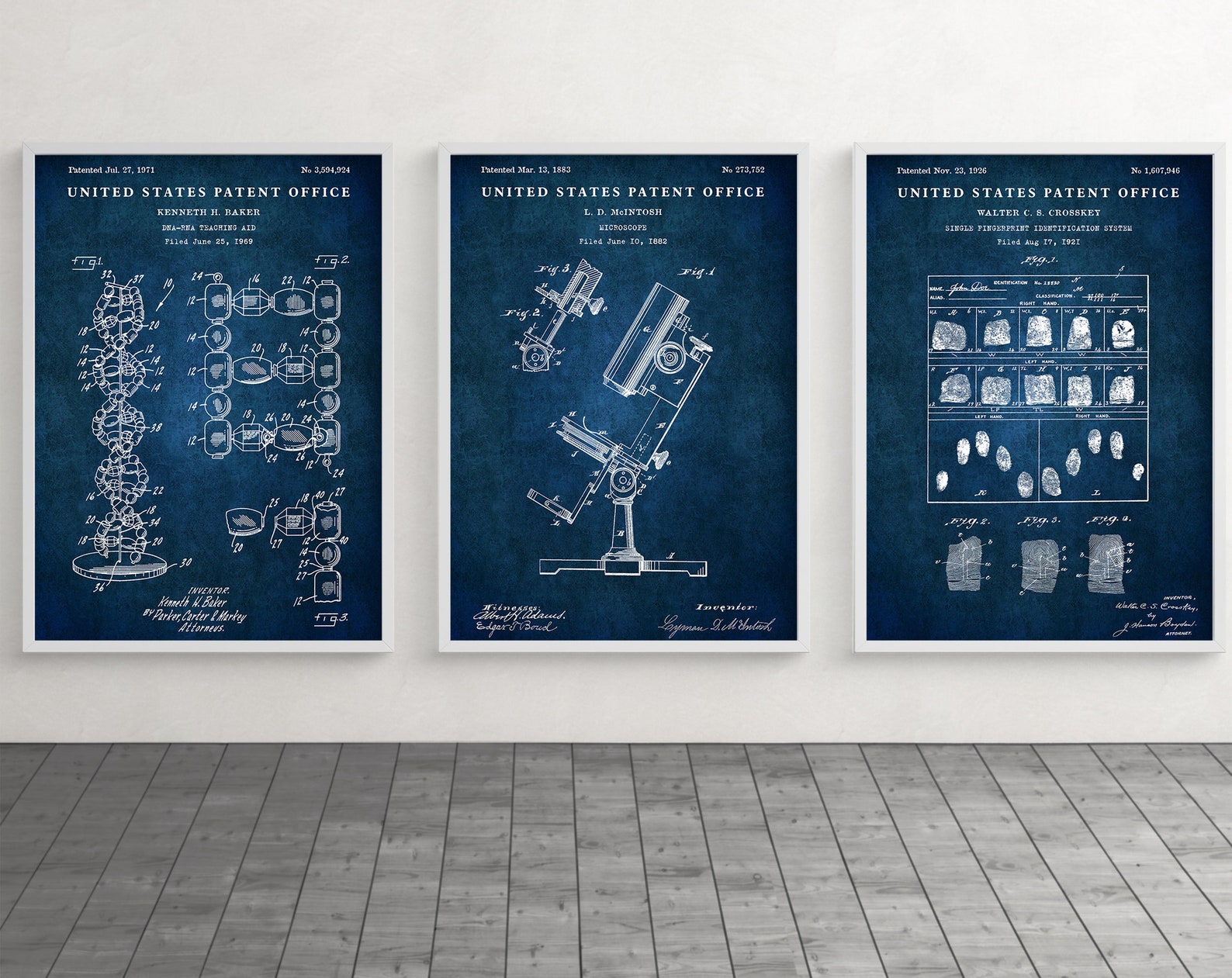 Forensic Science Decor: DNA RNA, Microscope & Fingerprints Patent Art ...