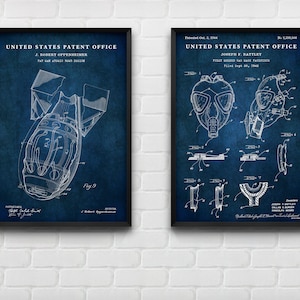 World War II Patent Wall Art: Atomic Bomb Fat Man, Gas Mask Blueprint ...