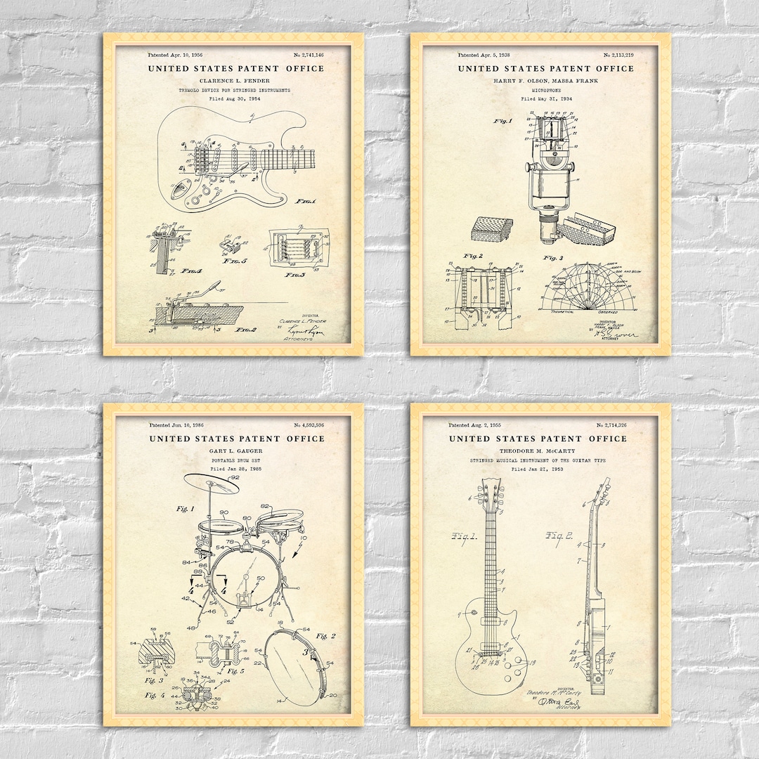 Rock Band Patent Wall Art, Rock & Roll Music Inventions, Guitar, Drums ...
