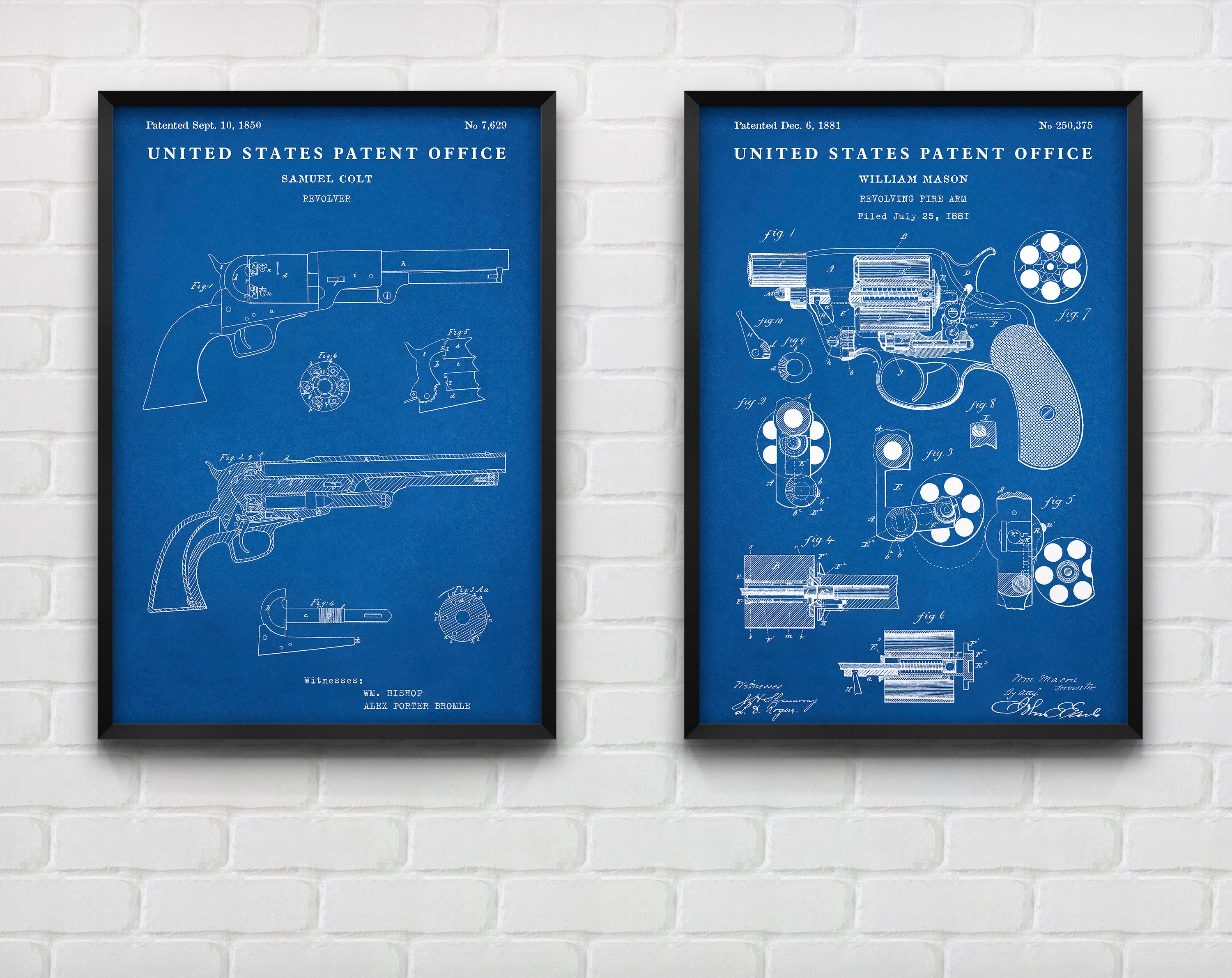 Revolver Evolution Patent Wall Art, Gun Inventions, Firearm Blueprint ...