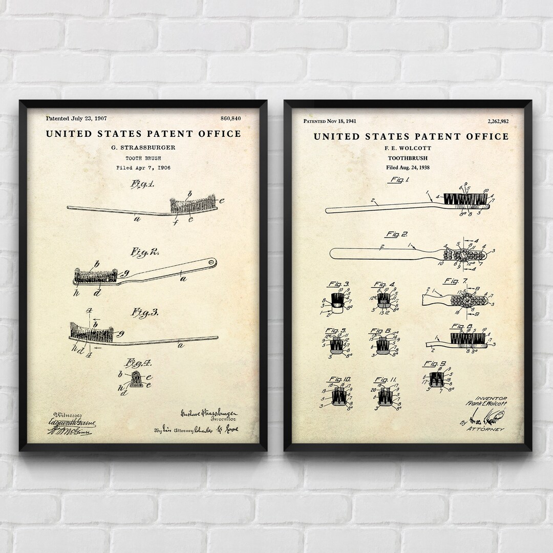 Toothbrush Patent Wall Art, Dental Hygiene Inventions, Dentist Gift ...