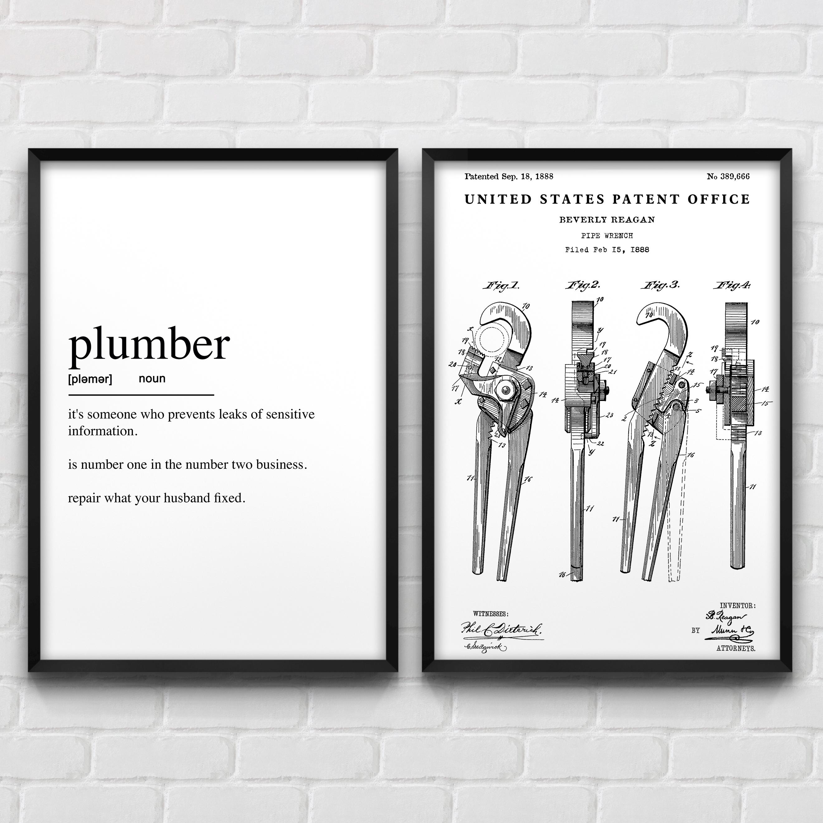 Plumbing Wall Art: Plumber Definition & Pipe Wrench Patent Posters ...