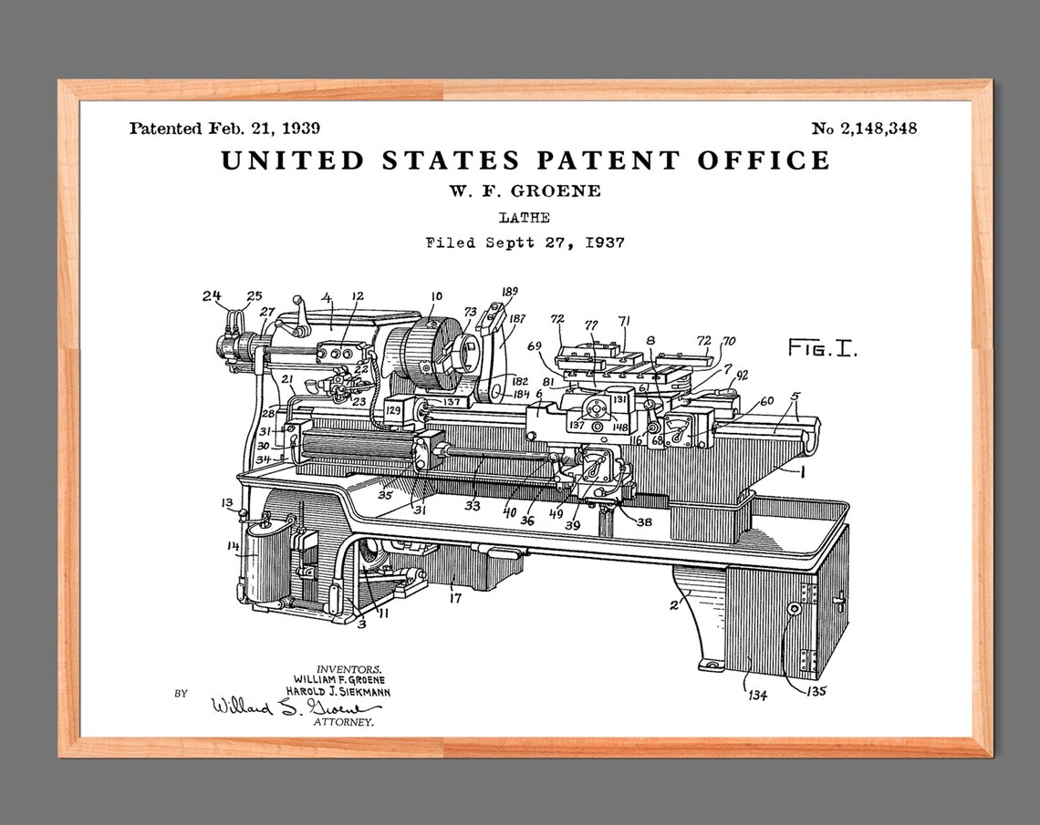 Lathe Patent Print 1939 Engineering Gift Industrial - Etsy
