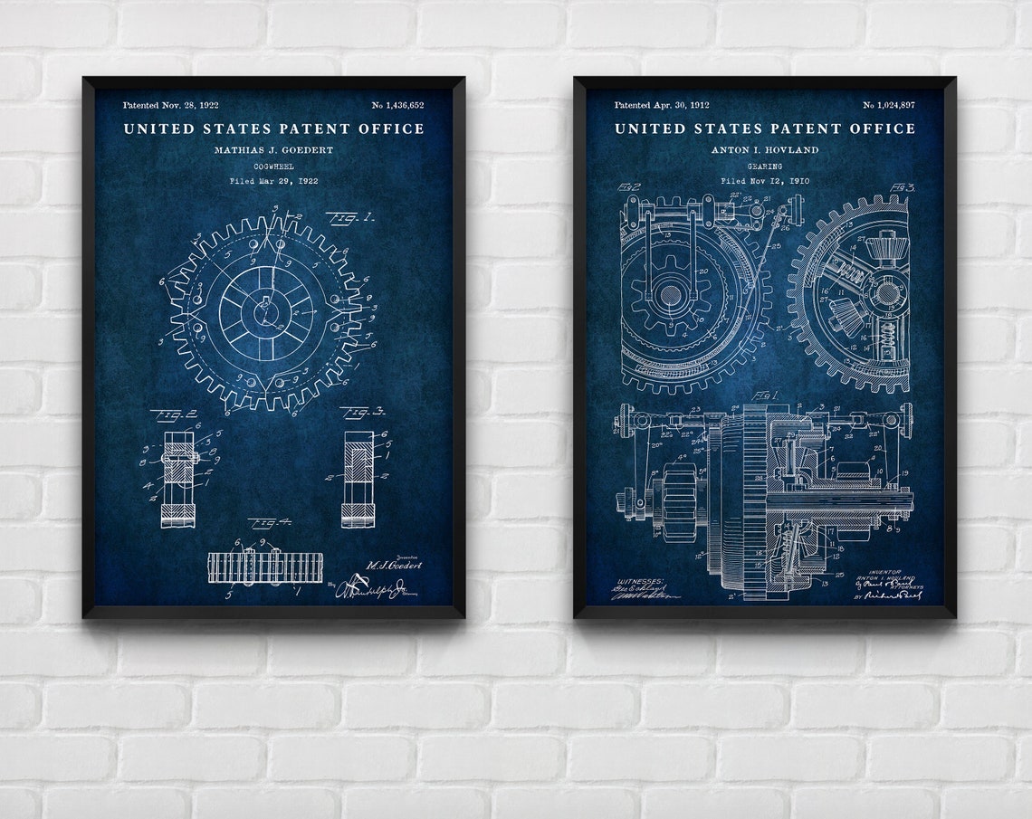 Gear Wall Art: Cogwheel & Gearing Patent Posters, Gears Blueprint ...