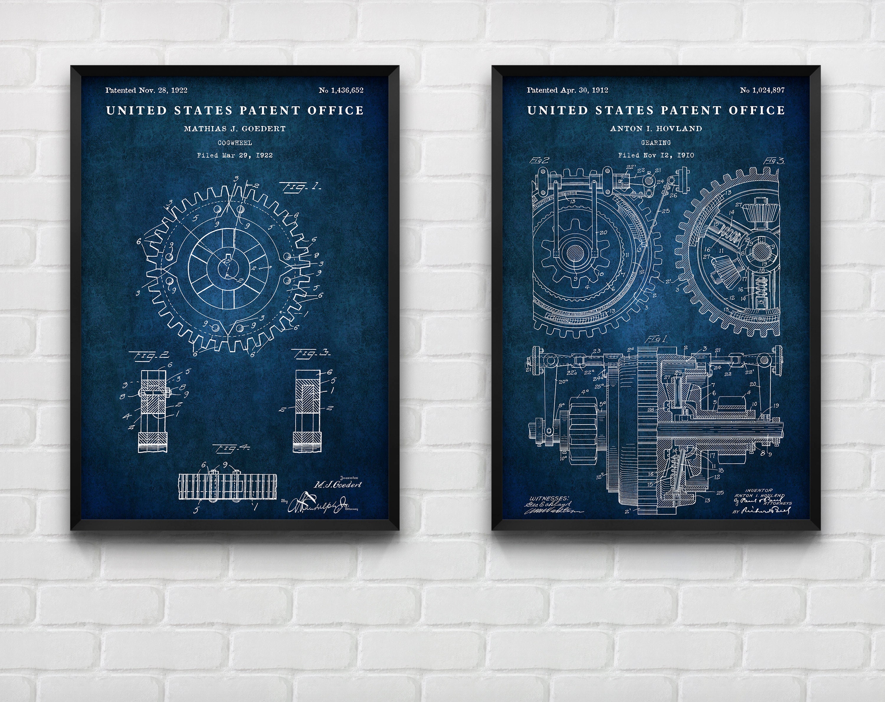 Gear Wall Art: Cogwheel & Gearing Patent Posters, Gears Blueprint ...