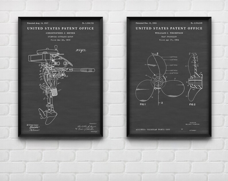 Outboard Motor & Propeller Patent Art Posters, Fishing Gift, Fisherman ...