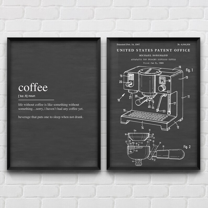 Coffee Definition & Espresso Machine Patent Wall Art, Coffee Bar ...