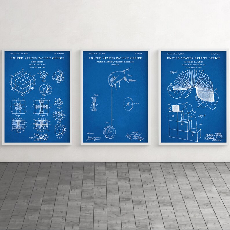 Iconic Toys Patent Wall Art: Rubik’s Cube, Yo-yo, Slinky Inventions ...
