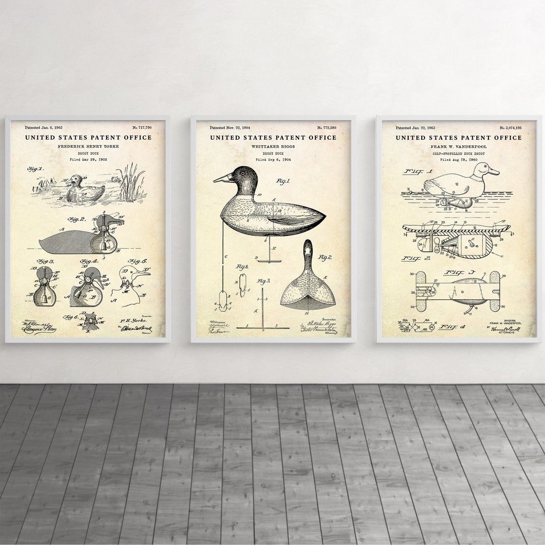 Duck Decoy Patent Wall Art, Duck Hunting Inventions, Blueprint Poster ...