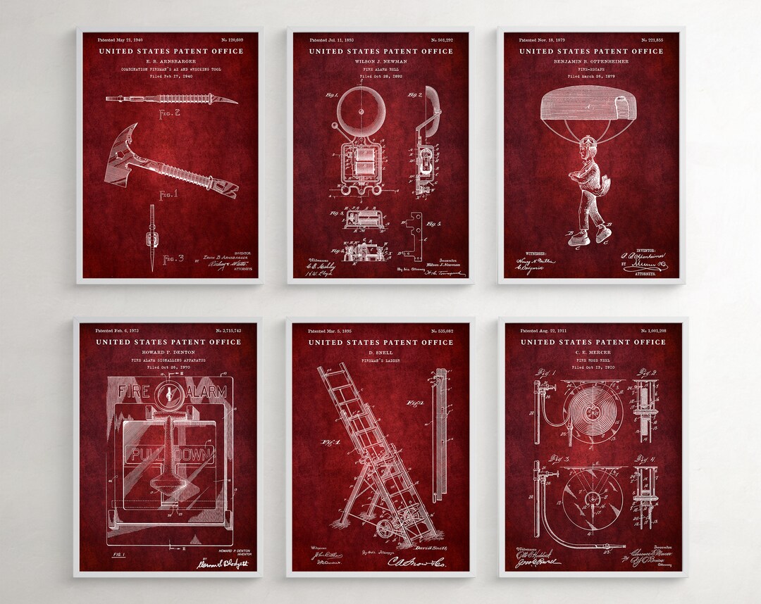 Firefighter Devices & Equipment Patent Drawing, Fireman Gift ...