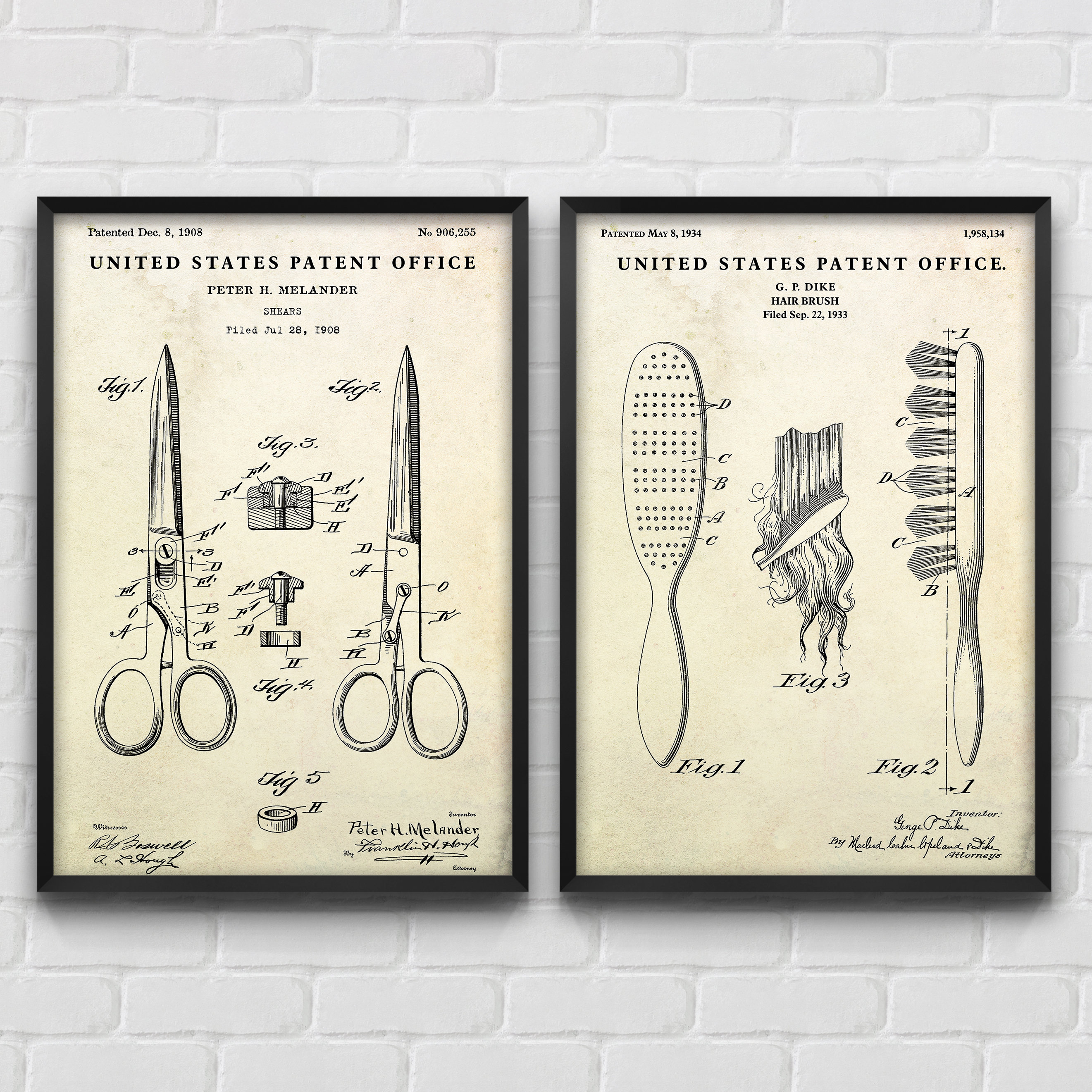 Scissors & Hair Brush Patent Posters, Hairdressing Wall Art ...
