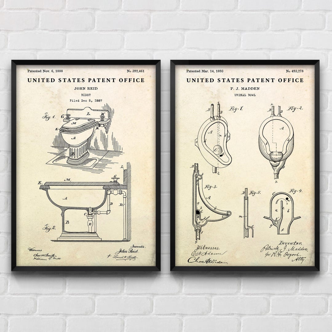 Bidet & Urinal Patent Posters, Bathroom 19th Century Inventions, Toilet ...