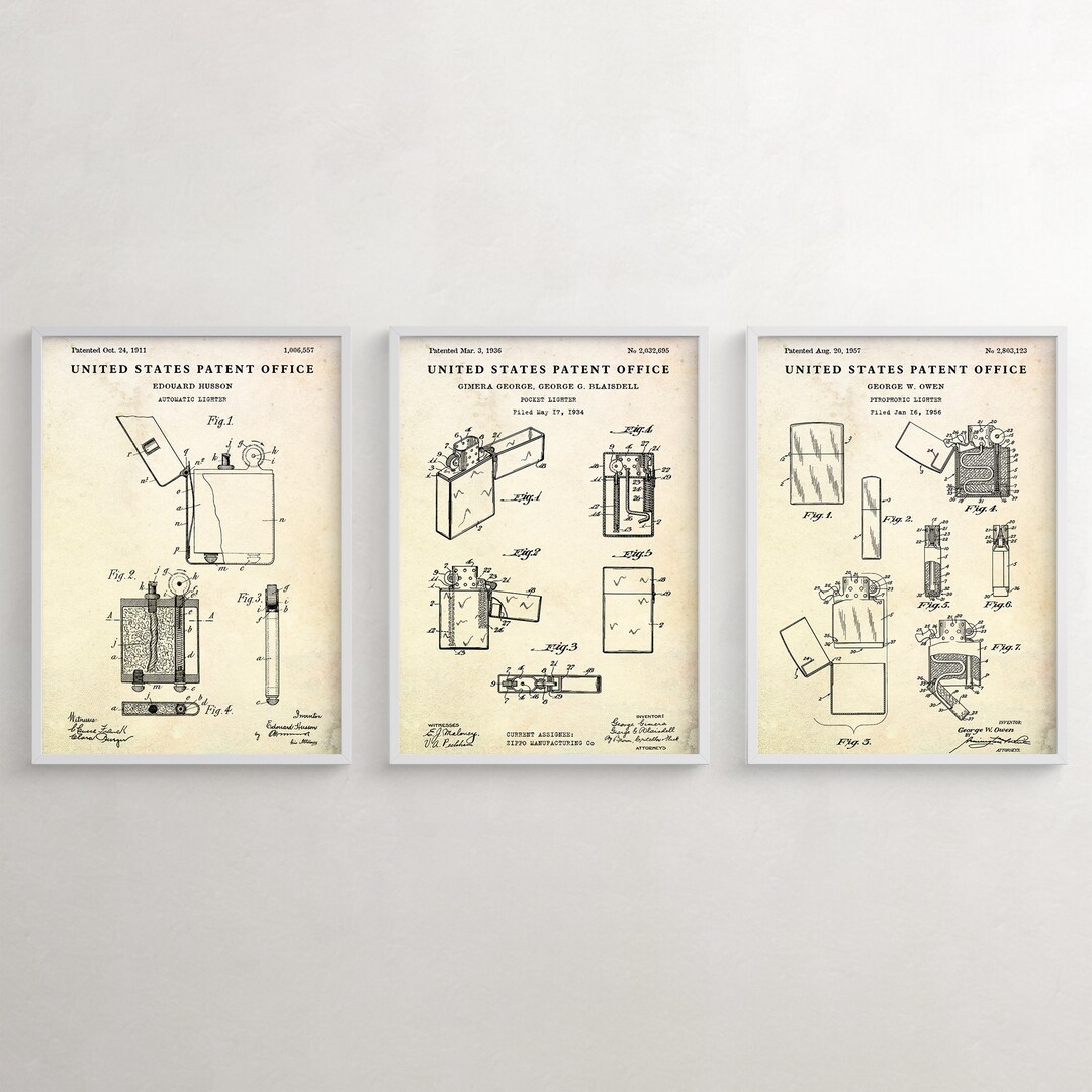 Hinged Lid Lighter Evolution Patent Wall Art, Man Cave Vintage Decor ...