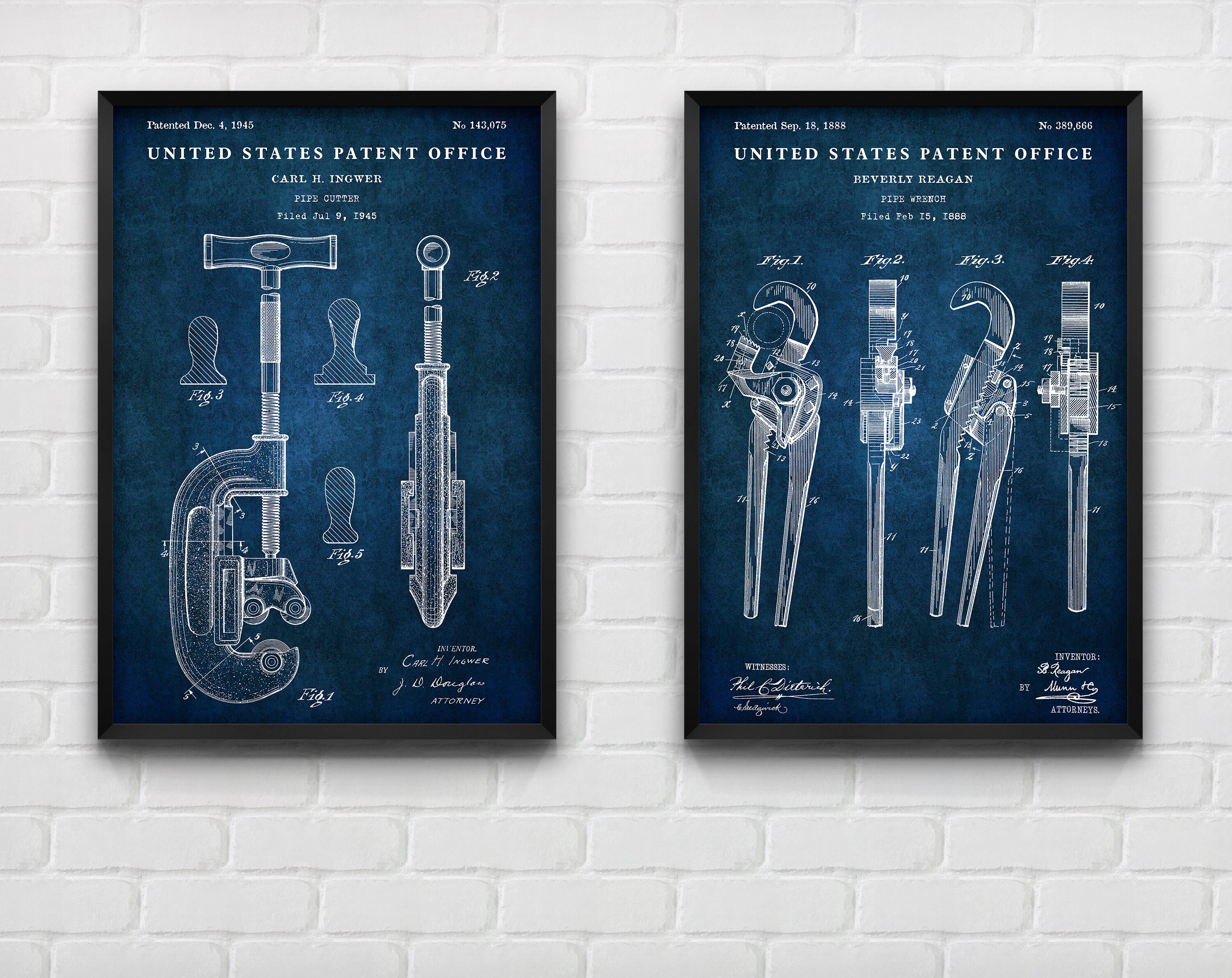 Pipe Wrench & Pipe Cutter Patent Wall Art, Plumbing Tools Inventions ...