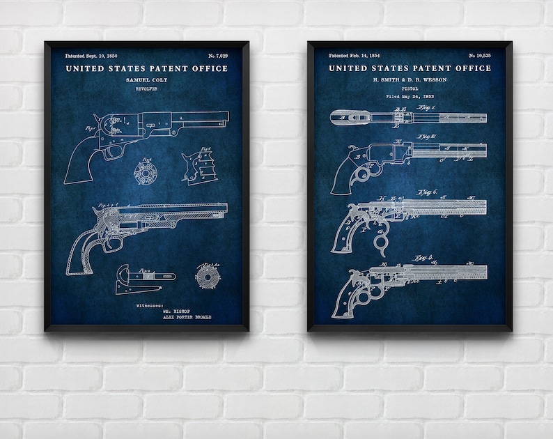 Revolver & Saloon Pistol Patent Wall Art, Gun Inventions, Firearm ...