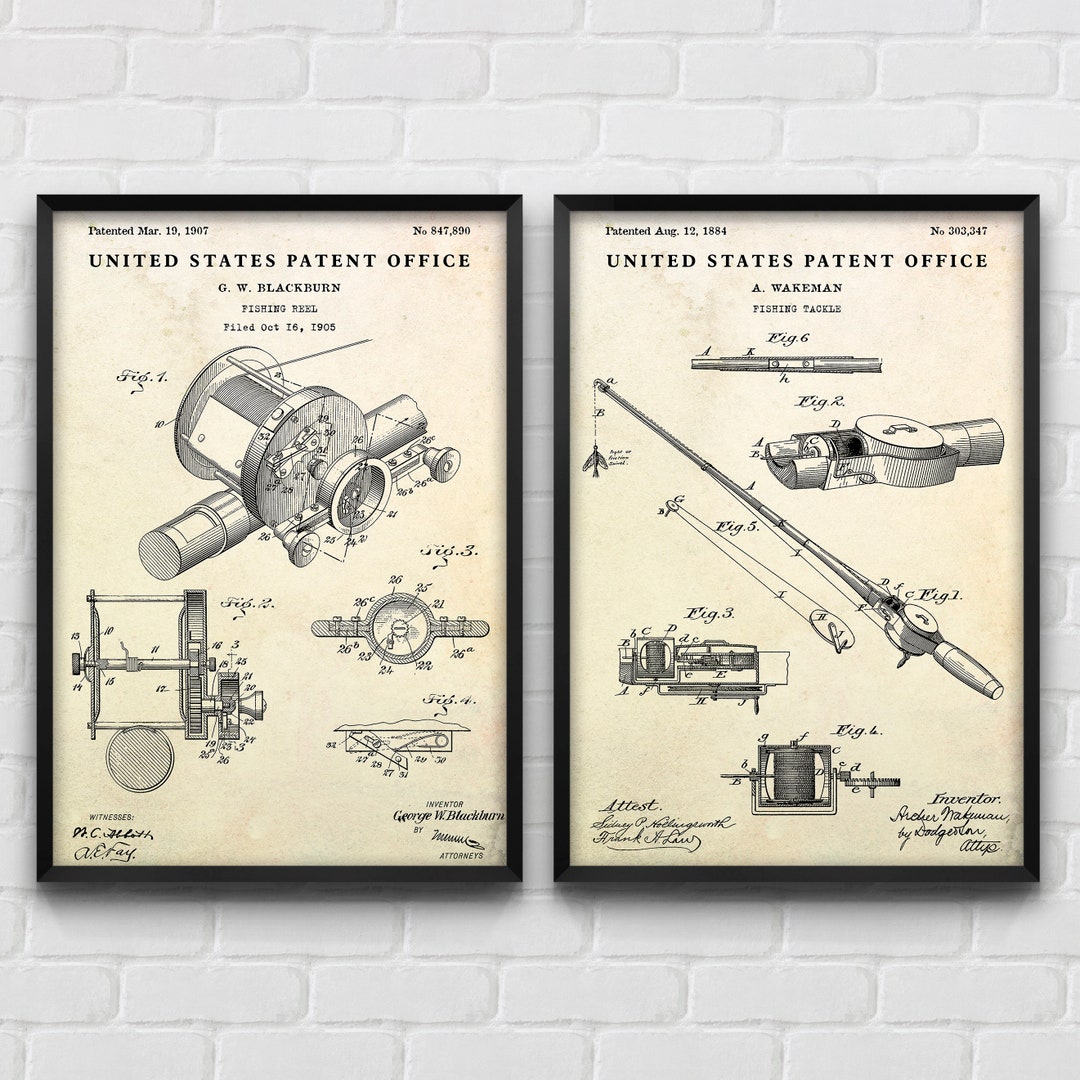 Fishing Reel & Fishing Rod Patent Poster, Inventions Blueprint ...