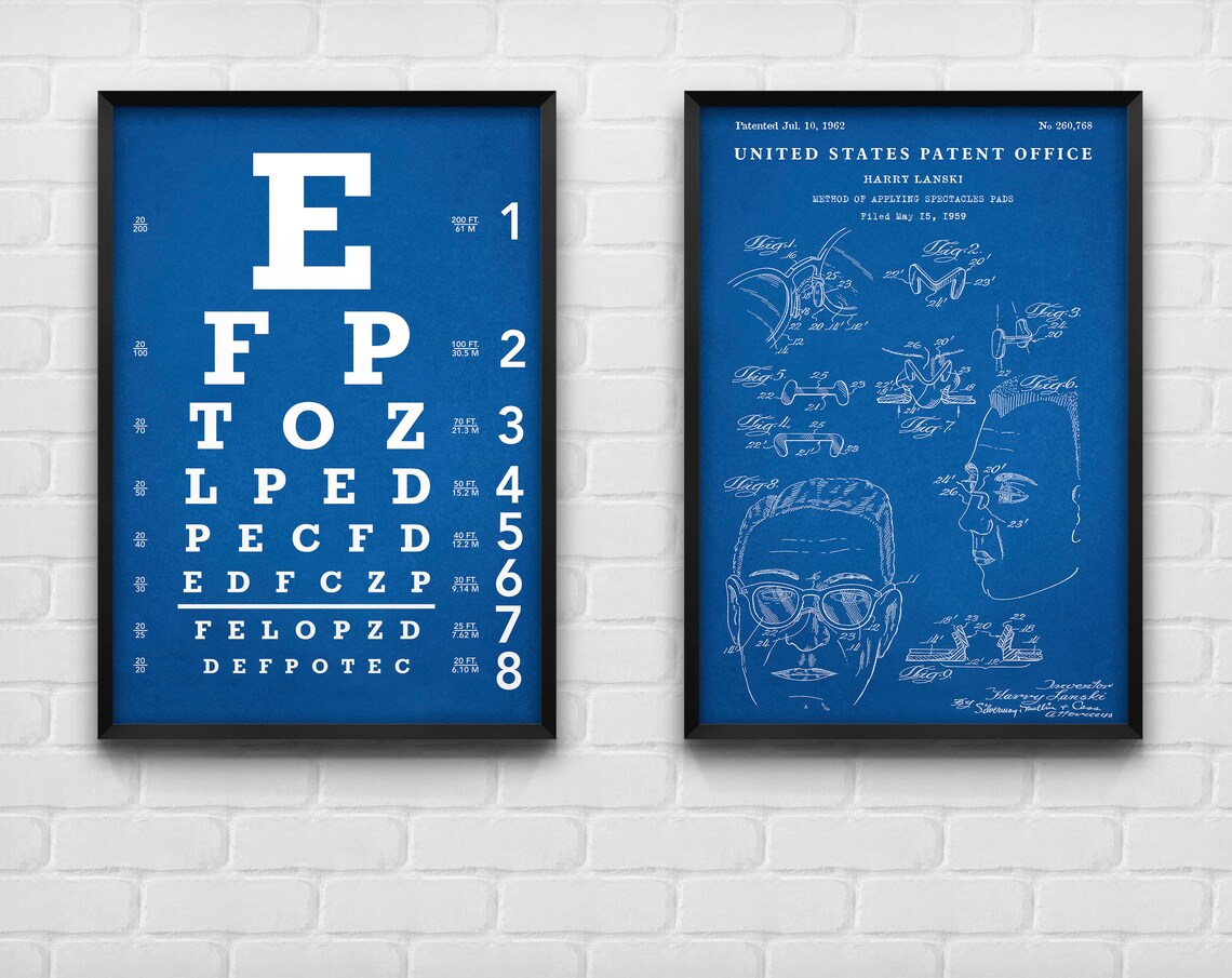 Eye Chart Poster & Optometry Patent Poster, Optician Wall Art ...