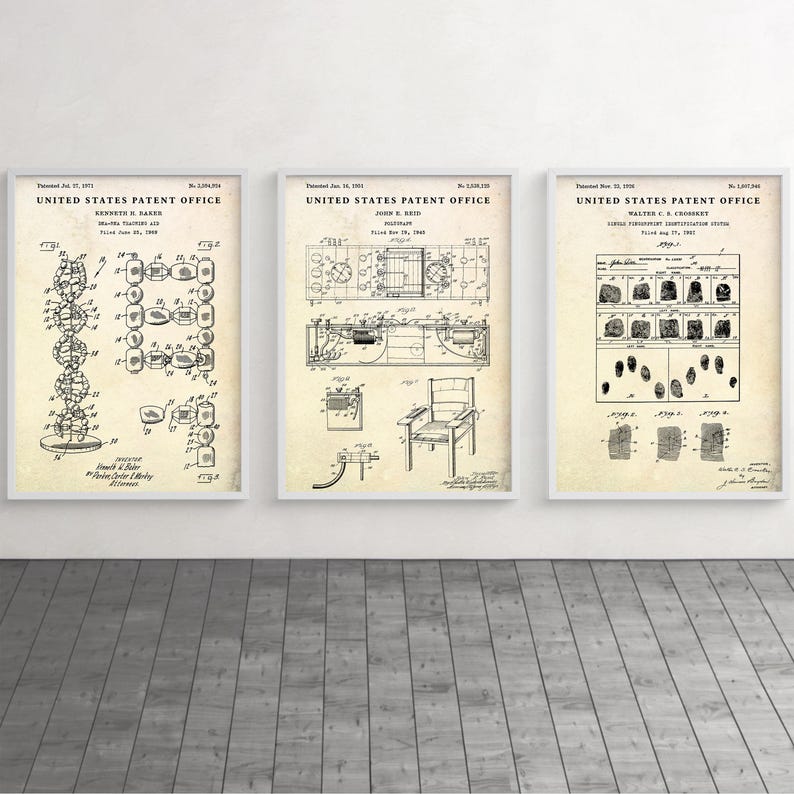 Forensics Decor: DNA RNA, Polygraph & Fingerprints Patent Posters ...