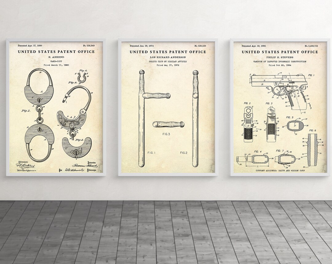 Police Office Decor: Handcuff Baton & Handgun Patent Poster - Etsy