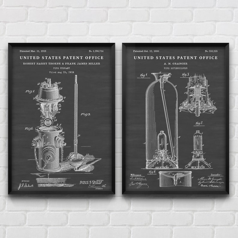 Fire Hydrant & Extinguisher Patent Wall Art, Inventions Blueprint ...