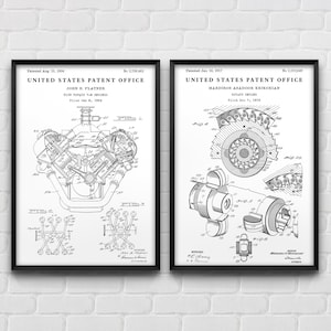 Rotary Engine & V8 Engine Patent Wall Art, Blueprint Poster, Automotive ...