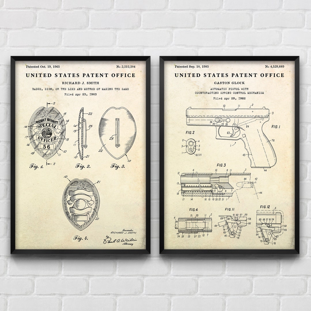 Police Badge & Glock Pistol Patent Wall Art, Blueprint Posters, Policeman, Police Officer Gifts ...