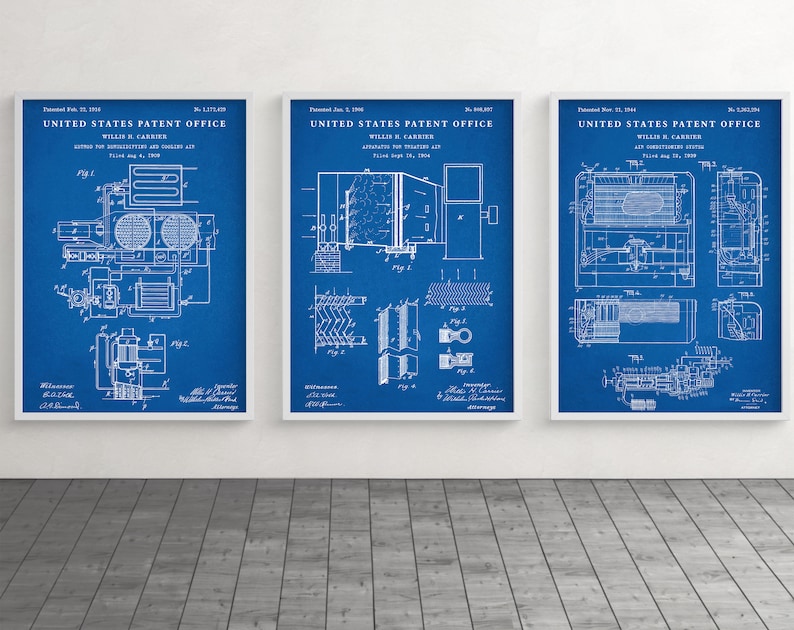 HVAC Tech Gift: Air Conditioner Patent Poster Vintage Home - Etsy