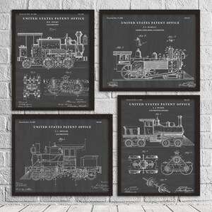Locomotive Wall Art, Steam Train Blueprint Poster, Steampunk Decor ...