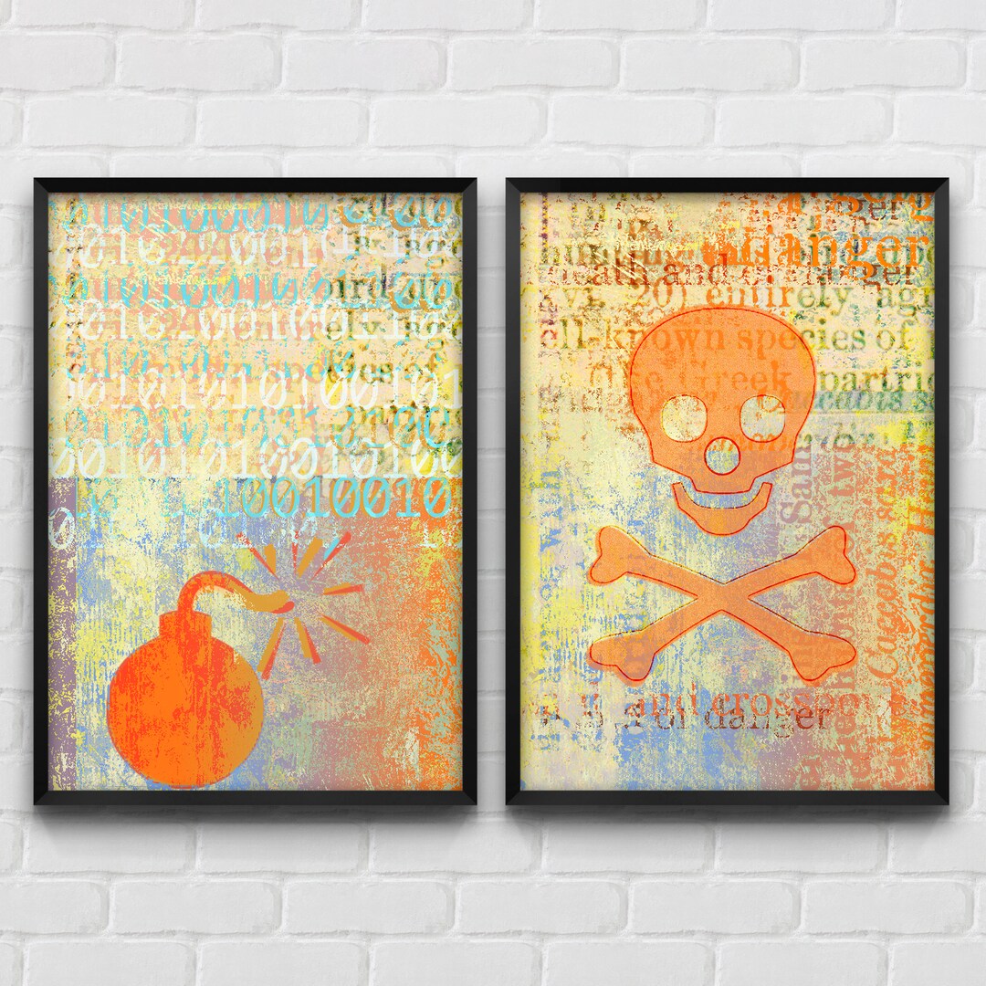 Danger Sign, Jolly Roger Poster, Teenager Room Decor, Abstract Collage ...