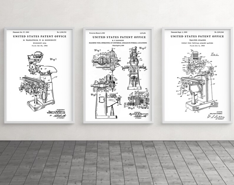 Milling Machine Patent Wall Art, Metal Workshop, Man Cave Decor ...