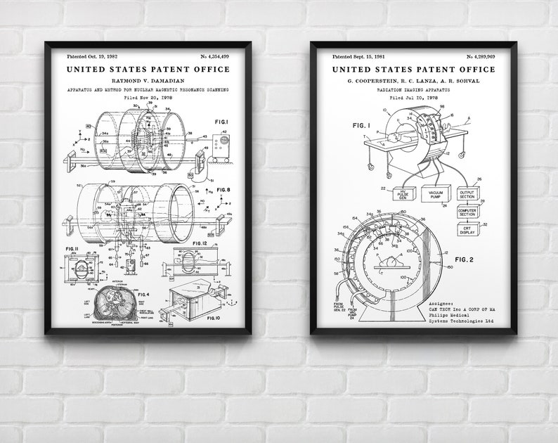 MRI & CT Scan Machine Patent Wall Art, X-ray Diagnostics Inventions ...
