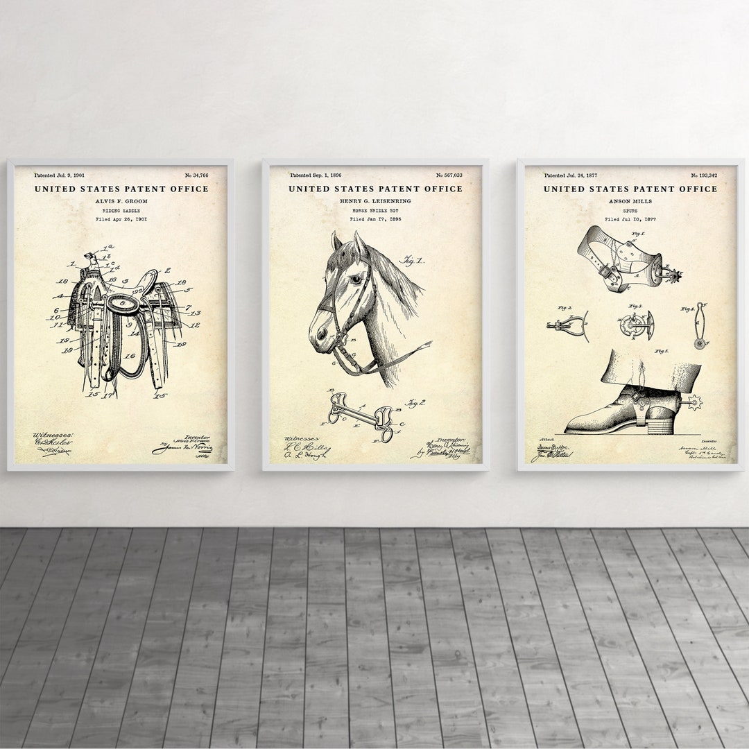 Cowboy Wall Decor: Vintage Patent Art, Horse Riding Inventions, Wild ...