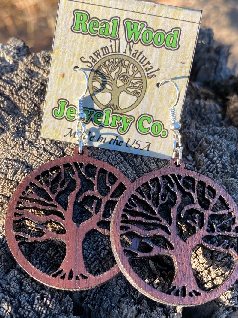 Tree Of Life Wood Earring Wooden Jewelry Nature Lover Reclaimed