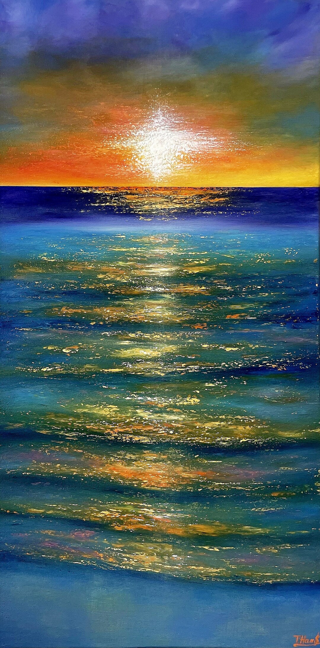 Original Seascape Painting "the Colors of the Evening",15"x 30"x 1/2 ...