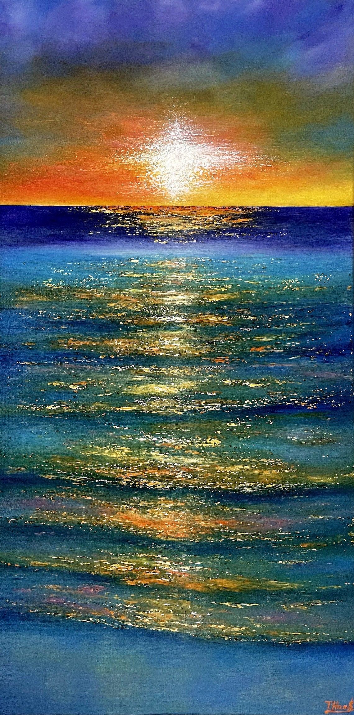 Original Seascape Painting the Colors of the Evening,15x 30x 1/2 - Etsy