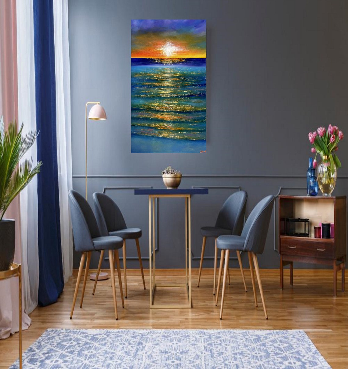 Original Seascape Painting the Colors of the Evening,15x 30x 1/2 - Etsy