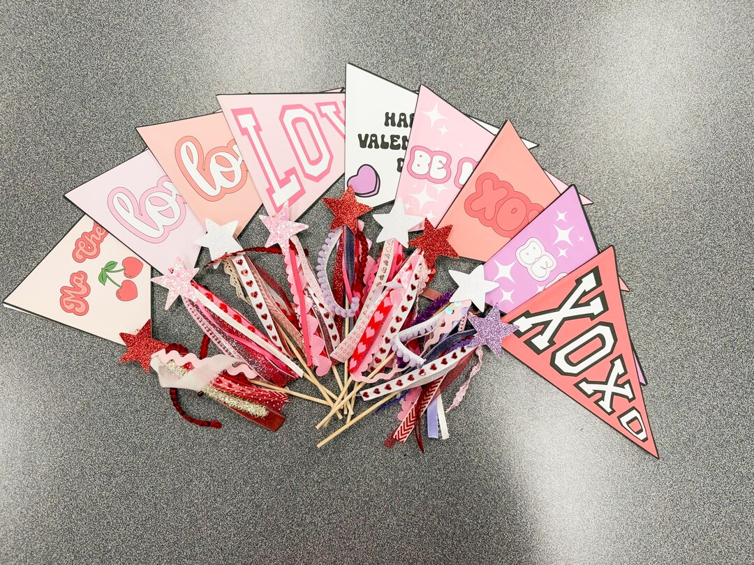 Valentine’s Day Pennant Flags, Sweetheart Gift Toppers (digital ...