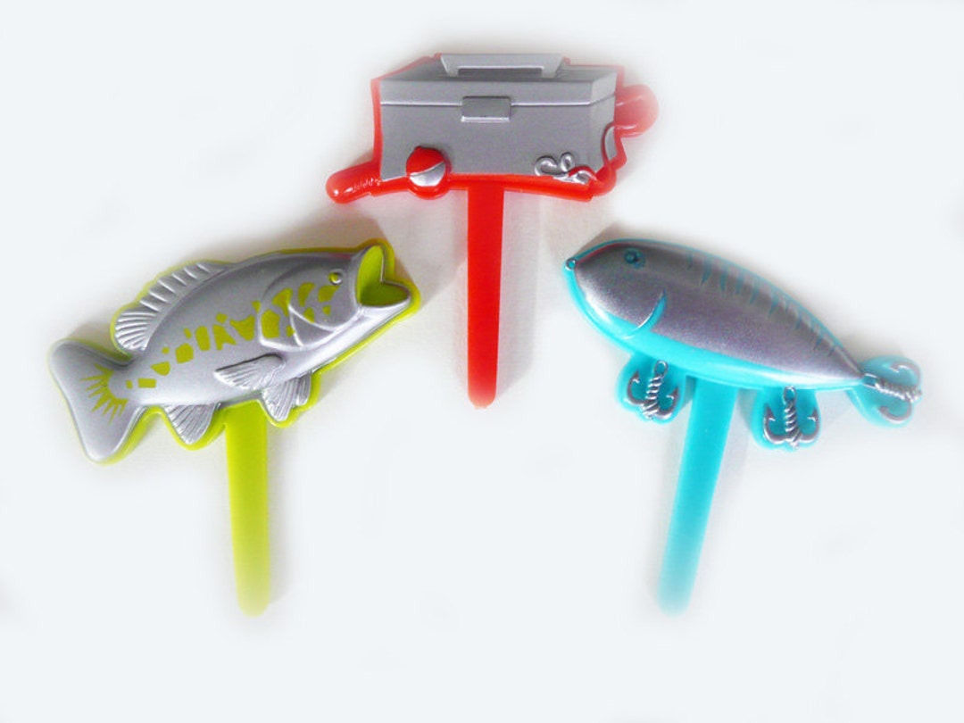 24 Fishing Cupcake Picks Party Favors Cake Toppers Decorations ...