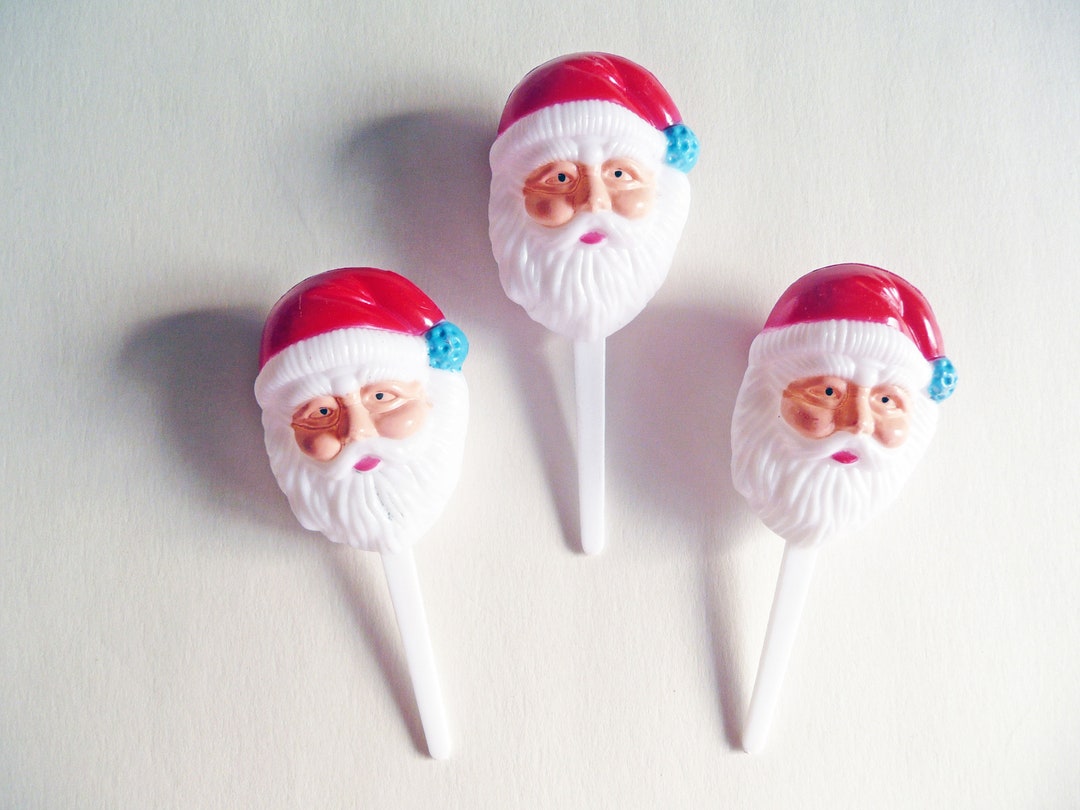 24 Santa Head 3D Cupcake Picks Decorations Favors Toppers Party ...