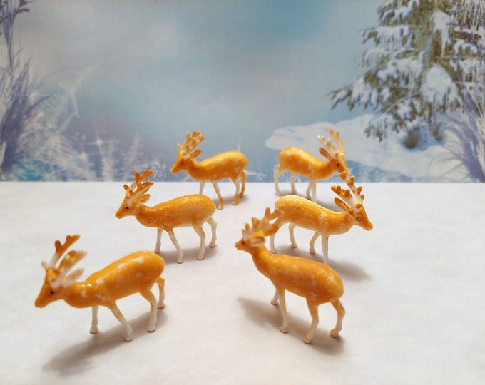 Pink or Blue Miniature Reindeer Christmas Figurine Putz Houses Glitter ...