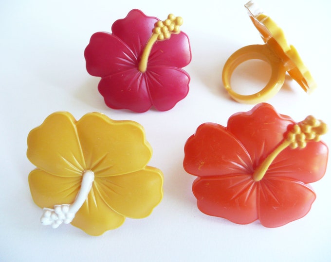 24 Hibiscus Flower Cupcake Rings Hawaiian Luau Polynesian Cake Toppers ...