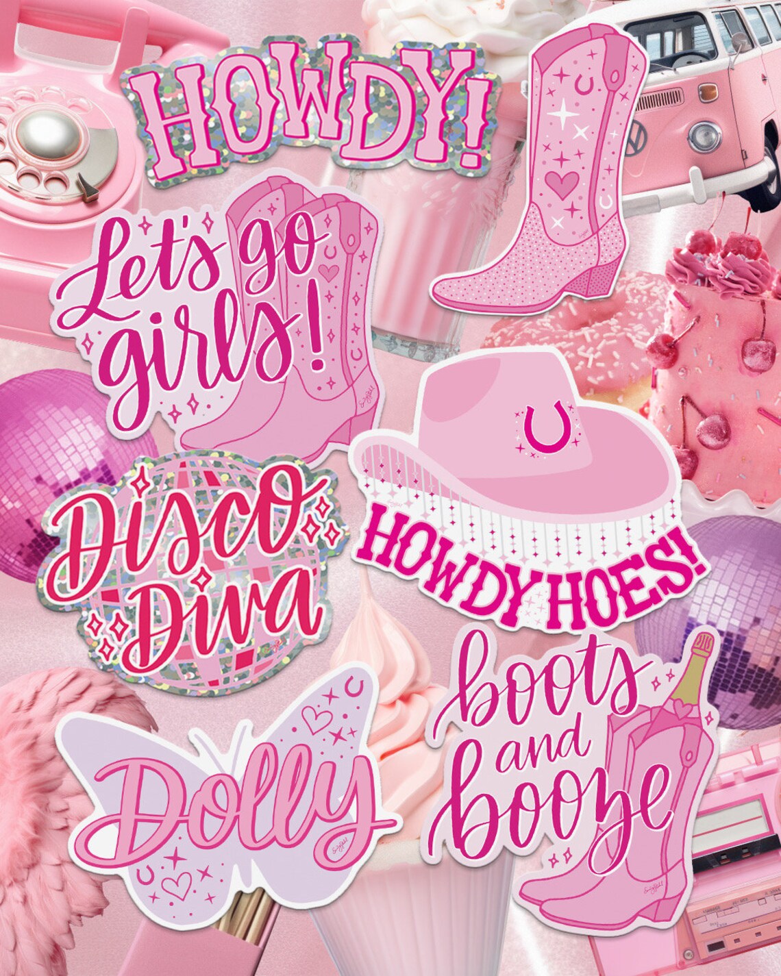 Cowgirl Boot Sticker; Disco Cowgirl; Pink Cowgirl Western Sticker; Hand ...