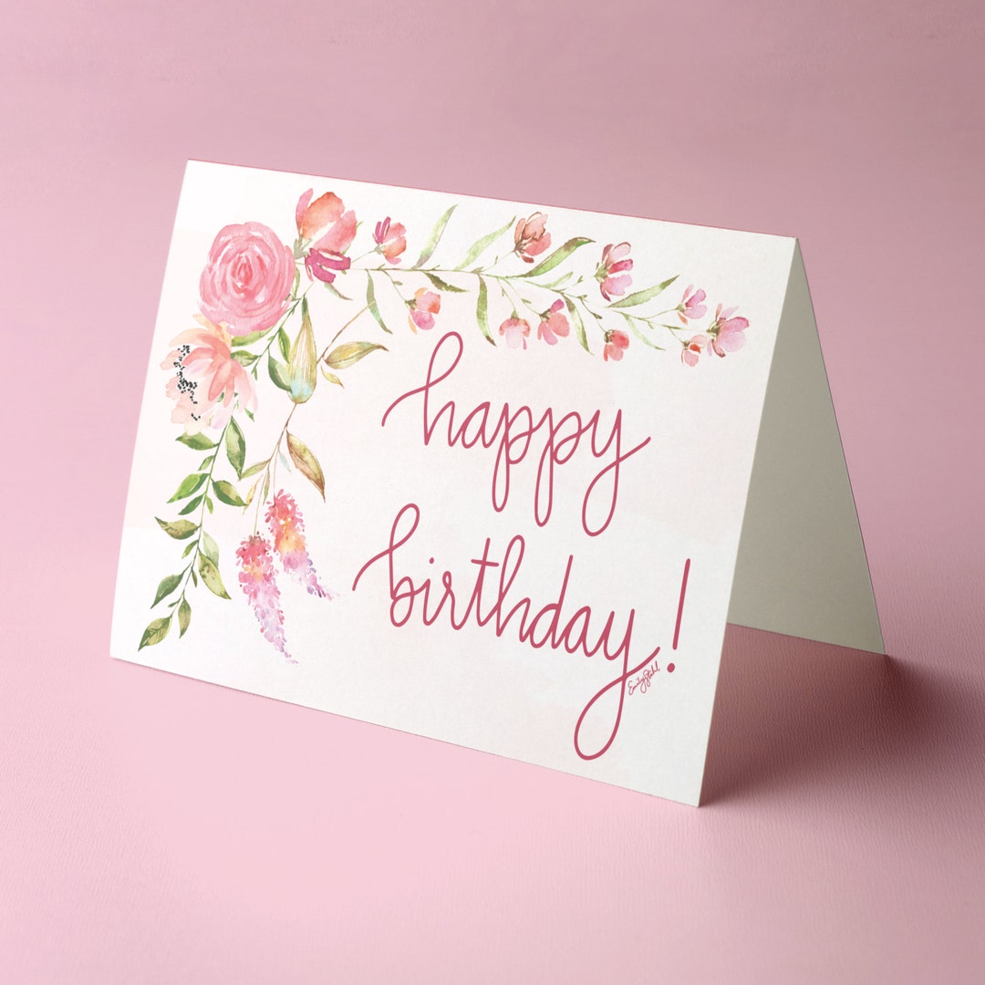 Happy Birthday Hand Lettered Card Birthday Card Floral Card - Etsy